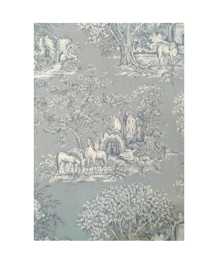 Coupon Bachette-Horses Blue 280 cm-toile de Jouy